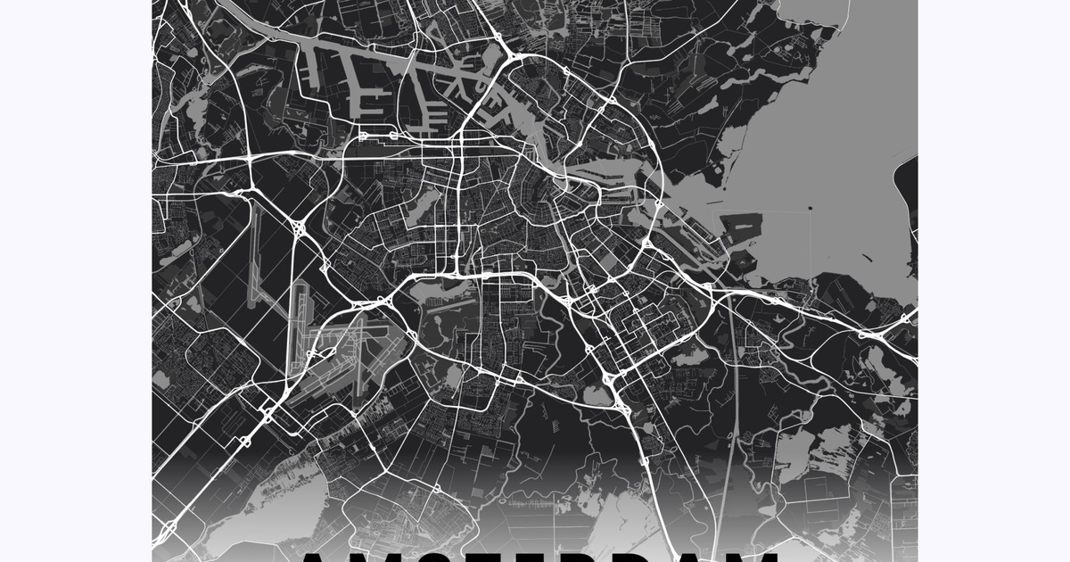 Amsterdam in Dark Poster - Street Map - Custom Design by You