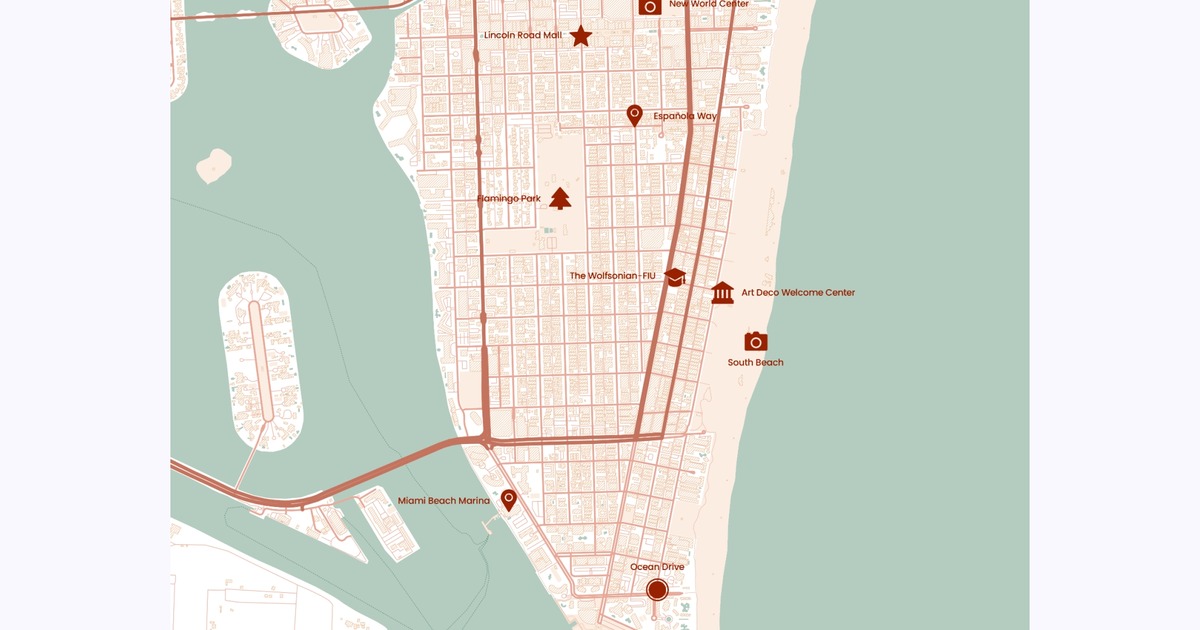 Hotspots in Miami Beach Poster - Street Map - Custom Design by You