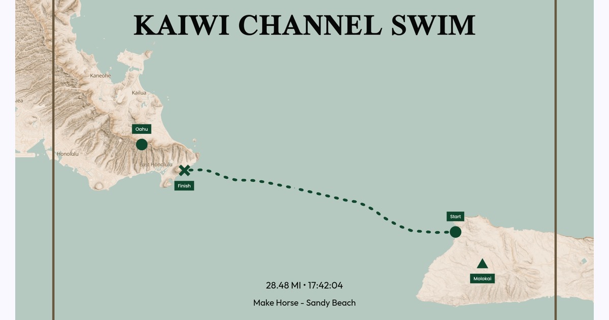 Kaiwi Channel Swim Poster - Route Map - Custom Design by You