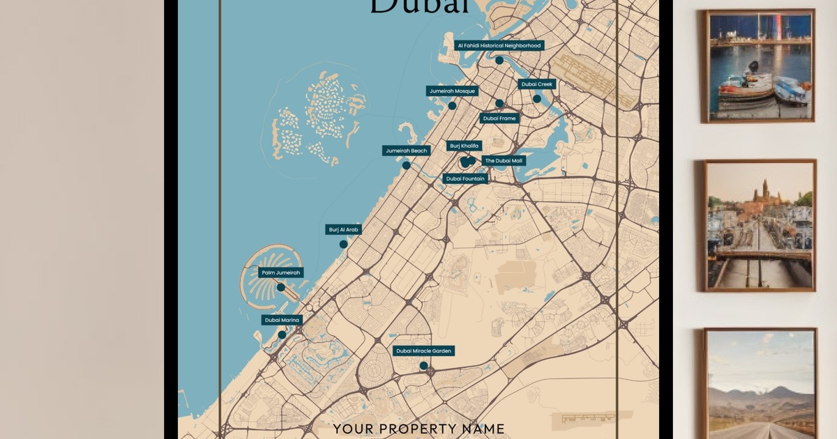 Dubai Airbnb Tourist Poster in Road Trip - Street Map - Custom Design by You
