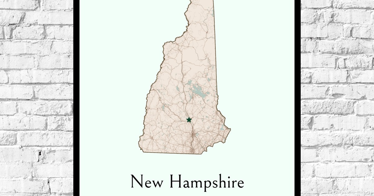 New Hampshire State Poster - Boundary Map - Custom Design by You