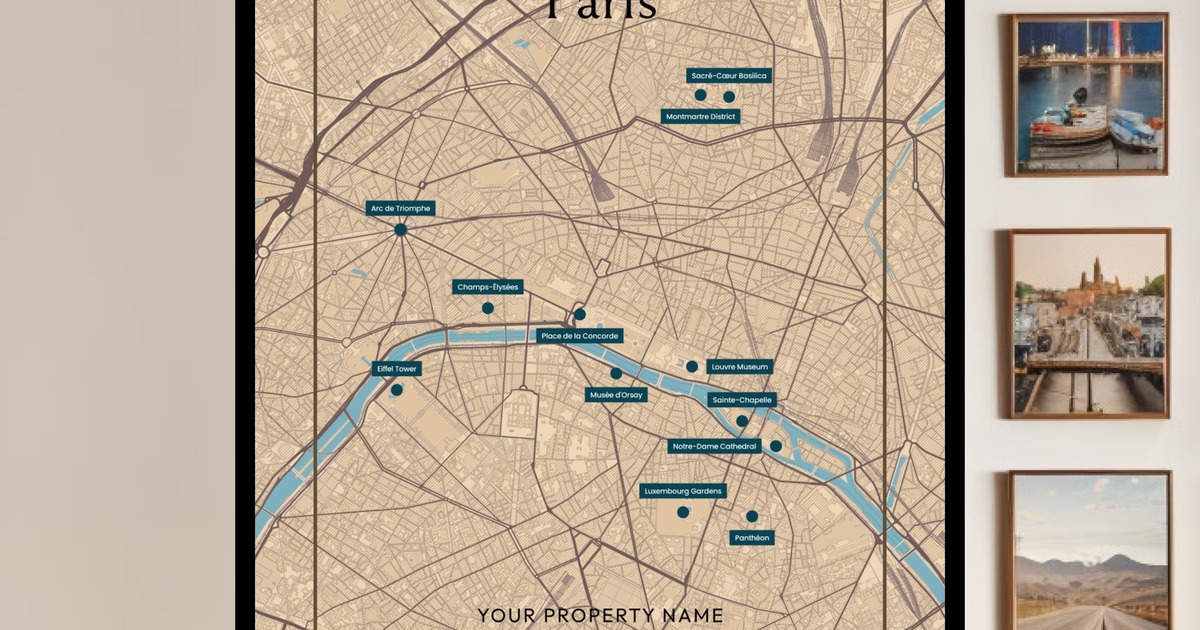Paris Airbnb Tourist Poster in Road Trip - Street Map - Custom Design by You
