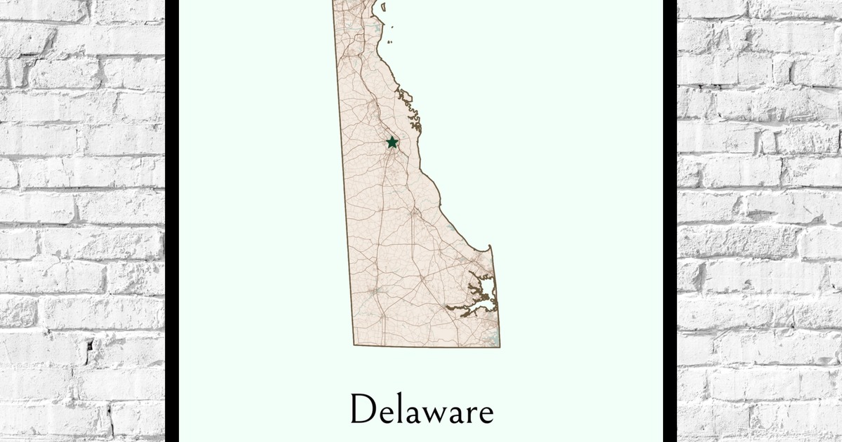 Delaware State Poster - Boundary Map - Custom Design by You