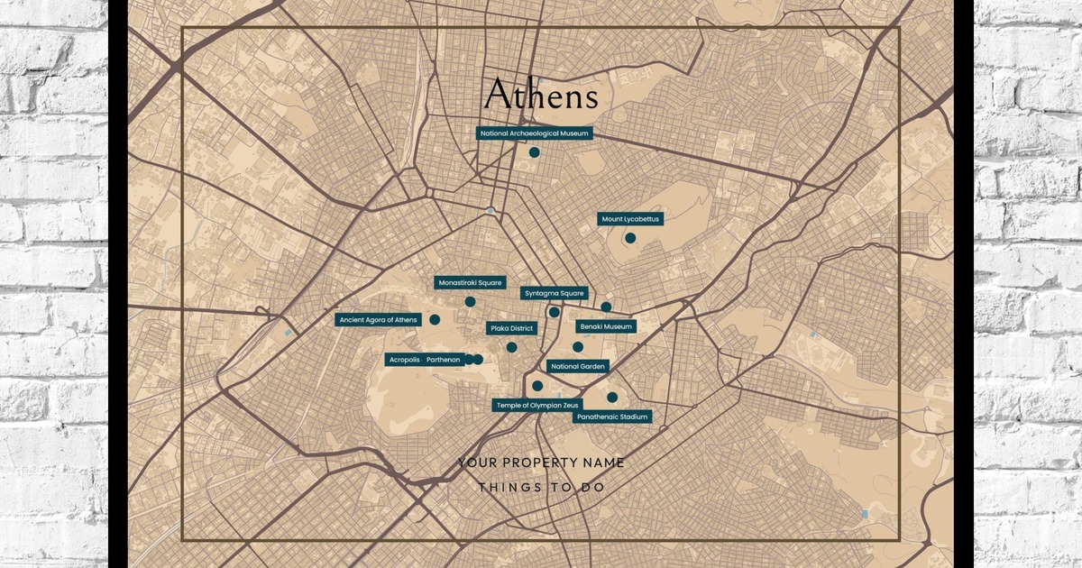 Athens Airbnb Tourist Poster in Road Trip - Street Map - Custom Design ...